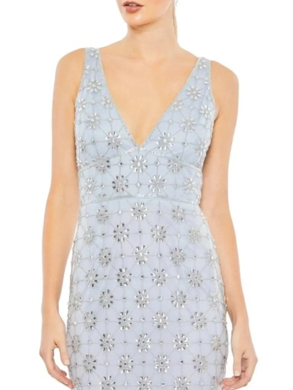 Mac Duggal | Dresses | Mac Duggal Powder Blue Floral Beaded Column Gown ...